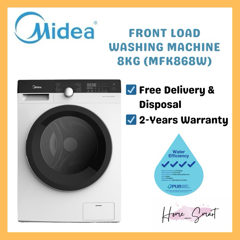 MIDEA MFK868W 8KG KNIGHT FRONT LOAD INVERTER WASHING MACHINE | Shopee ...