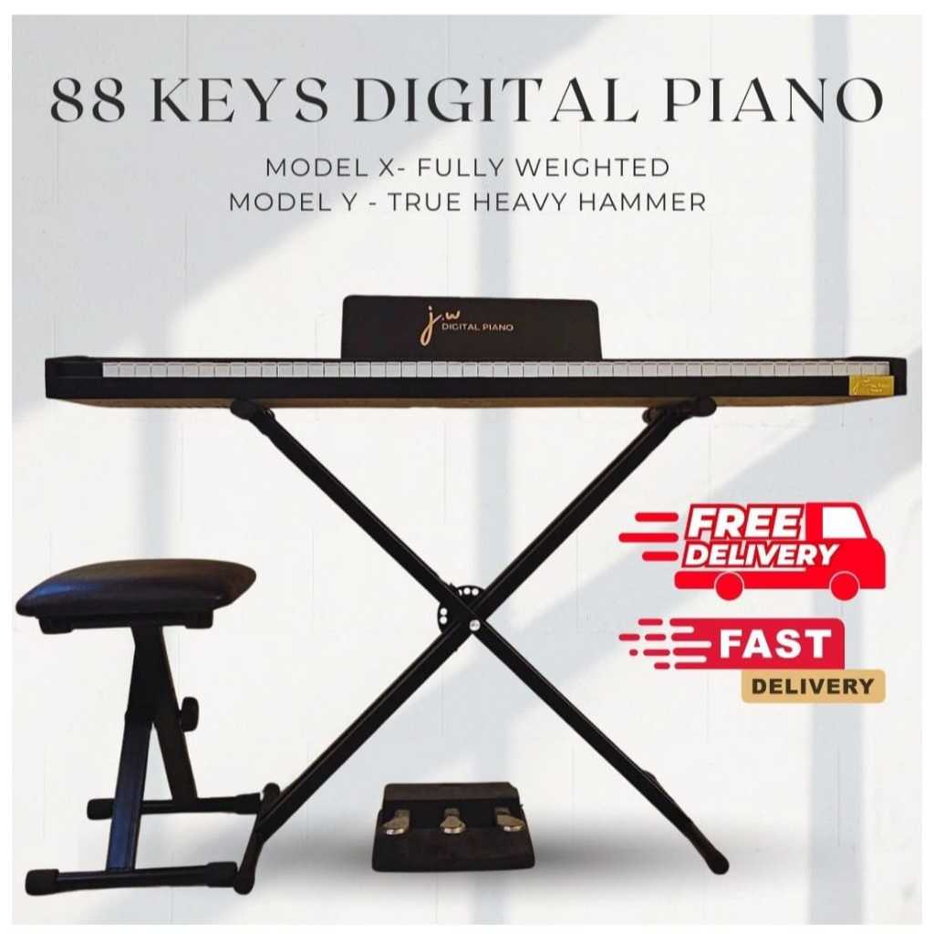 JW Piano Digital Piano 88 Fully Weighted Keys (Black, White & Brown ...