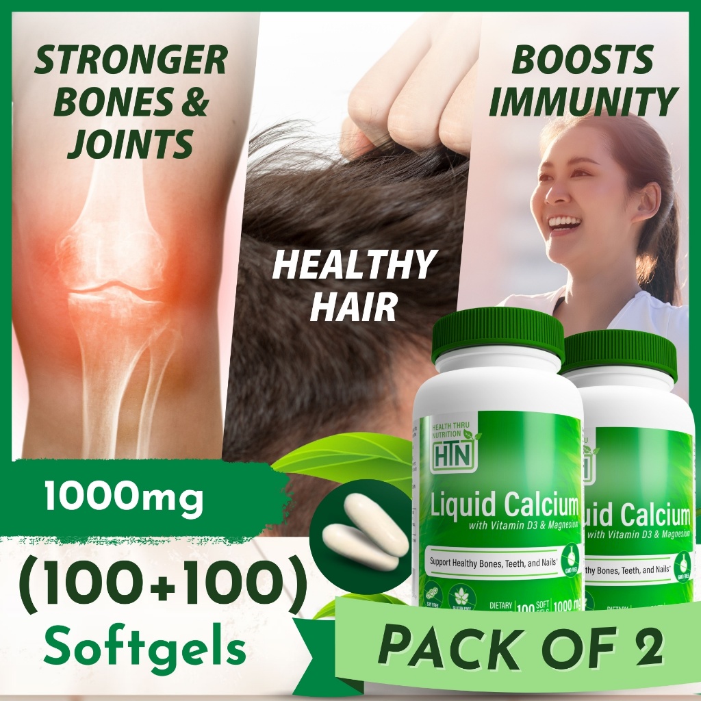 HTN Liquid Calcium Magnesium [液体钙] Pack of 2, 1000iu (200 Softgels) Of ...