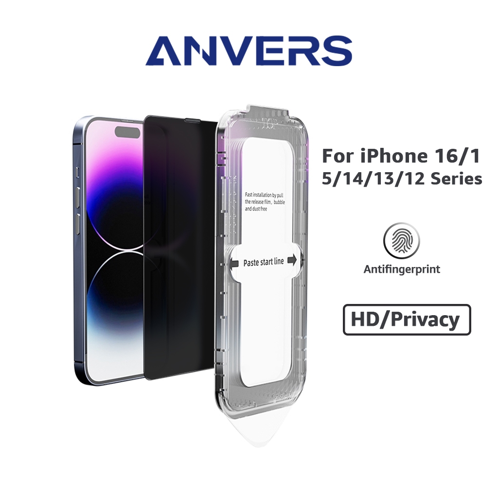 Anvers Premium Auto-Dust Privacy Screen Protector for iPhone 16 15 14 ...