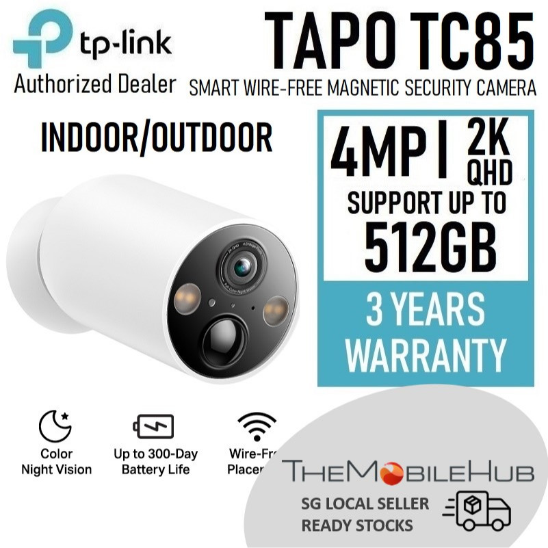TP-Link Tapo TC85 4MP 2K QHD Magnetic Security Indoor / Outdoor Camera Smart Wire-Free CCTV ...