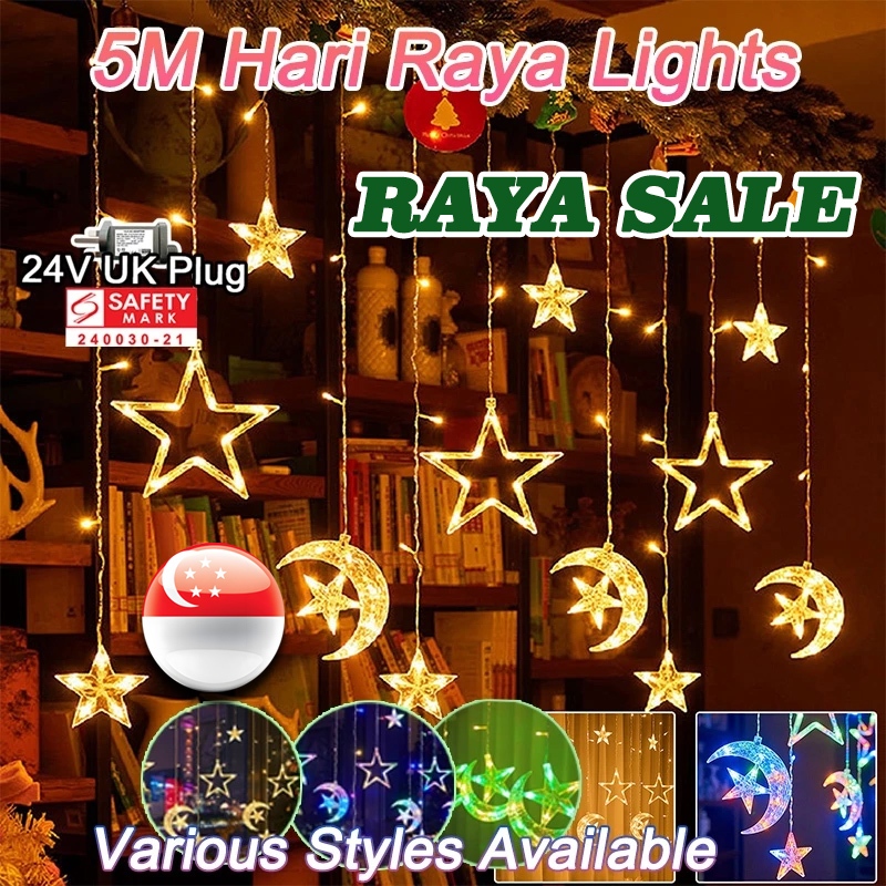 🌙⭐8modes 5Meter Lampu raya LED Fairy lights lampu lap lip raya Curtain ...
