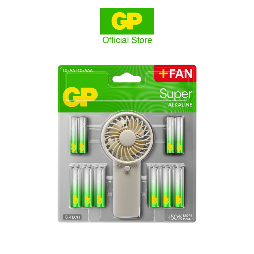 GP Super Alkaline Batteries with FREE Portable Fan 12’s AA + 12’s AAA ...