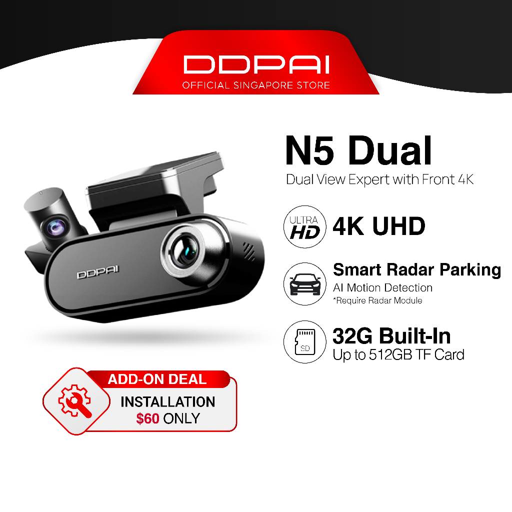 DDPAI N5 Dual 4K Ultra HD GPS Front & Rear Recording Dash Cam Super Capacitor Radar Motion ...