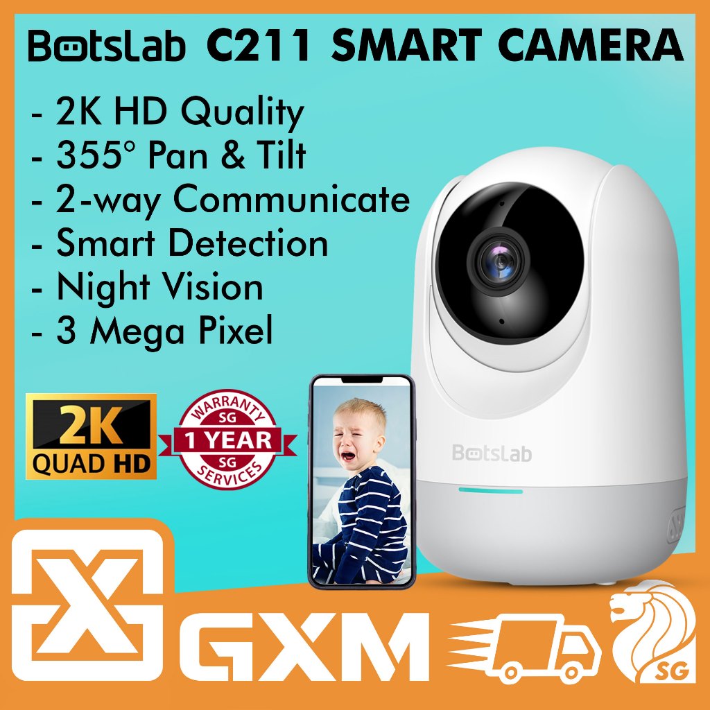 Bundle BOTSLAB C211 WiFi Camera 2K Resolution 360 Degree Rotation Motion Detection Night Vision ...