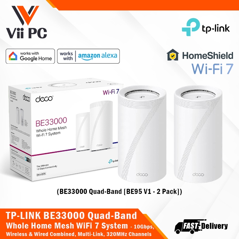 TP-LINK Deco BE95 V1(2-Pack) BE33000 Quad-Band Whole Home Mesh Wi-Fi 7 ...