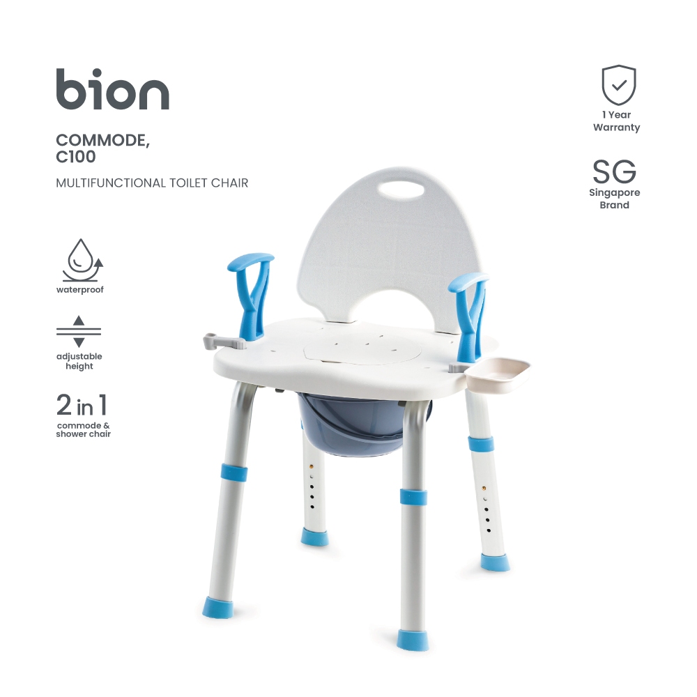 Bion Commode Shower Chair C100 | Removable Bucket, ABS Seat & Backrest ...