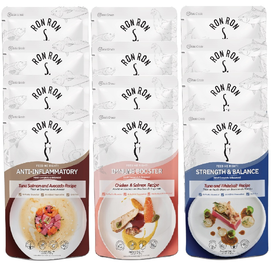 Cat Wet Food Ron Ron Halal, Starter Pack of 12 sachets (4 sachets per ...