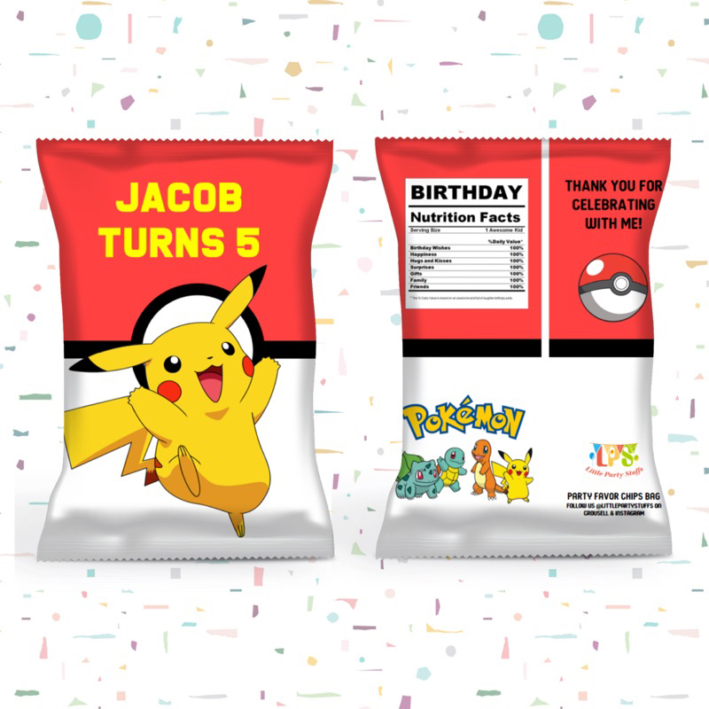 SG CustomMade - Pokémon Pikachu Party Customize Personalize Chip Bag ...