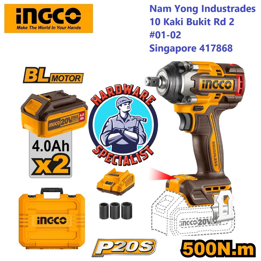 Ingco CIWLI2050 20V Lithium-Ion 500Nm Cordless Impact Wrench | Shopee ...