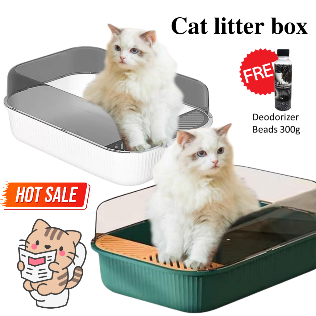 [SG SELLER] Cat Litter Box High Fence Anti- Splashing Cat Toilet Semi ...