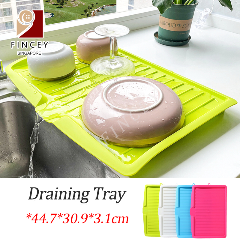 【SG】Kitchen Plastic Draining Tray with Side Drop Slope Diversion Drain ...