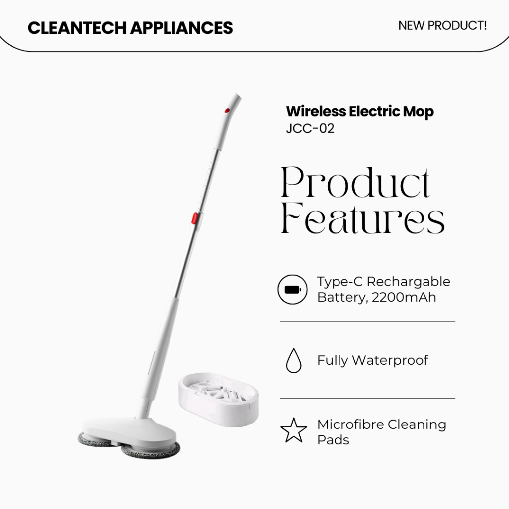 [NEW] Cleantech Wireless Electric Mop Set, Electric Cordless Mop with ...