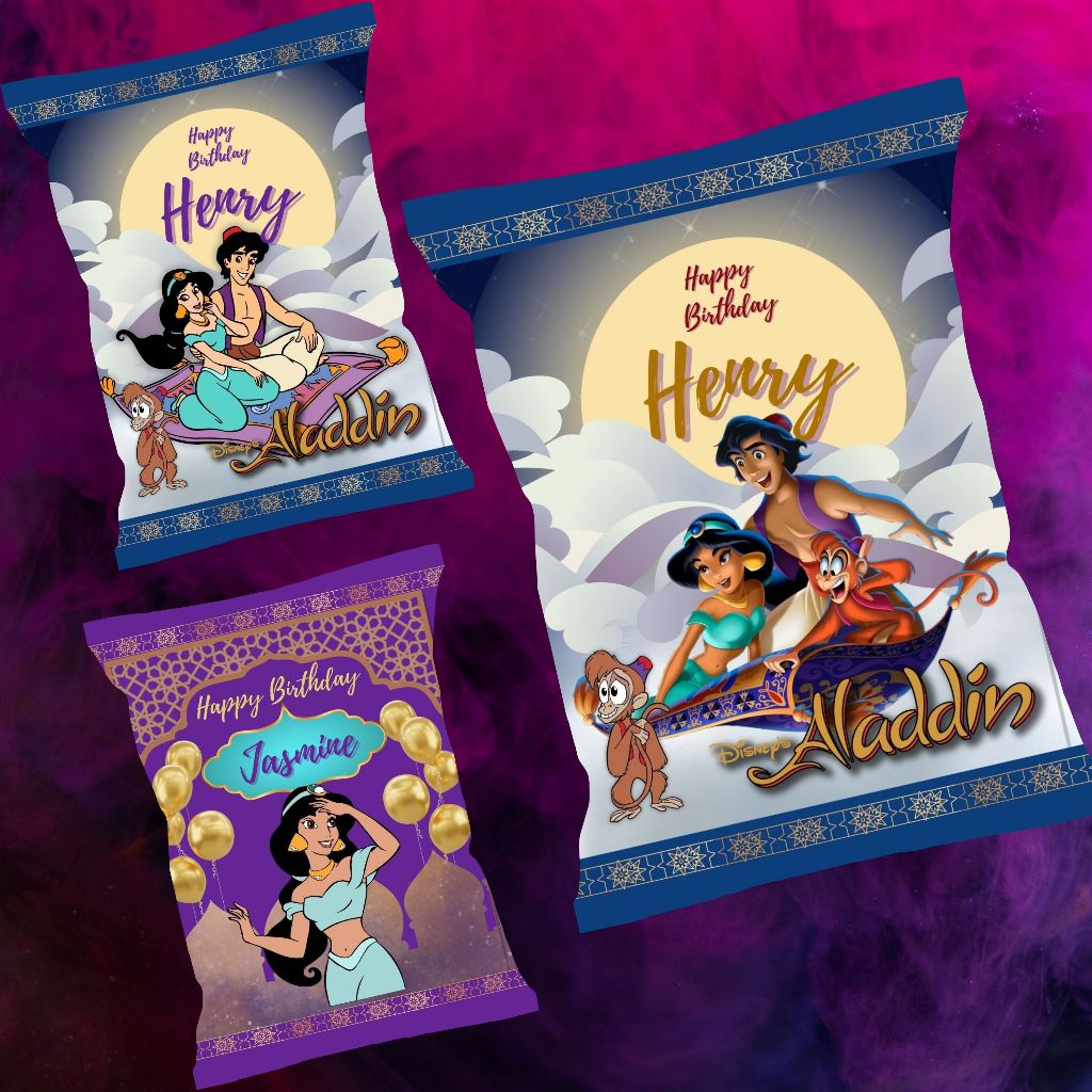 Aladdin and Jasmine Disney Birthday Chip Bag Goodie Bag Personalized ...