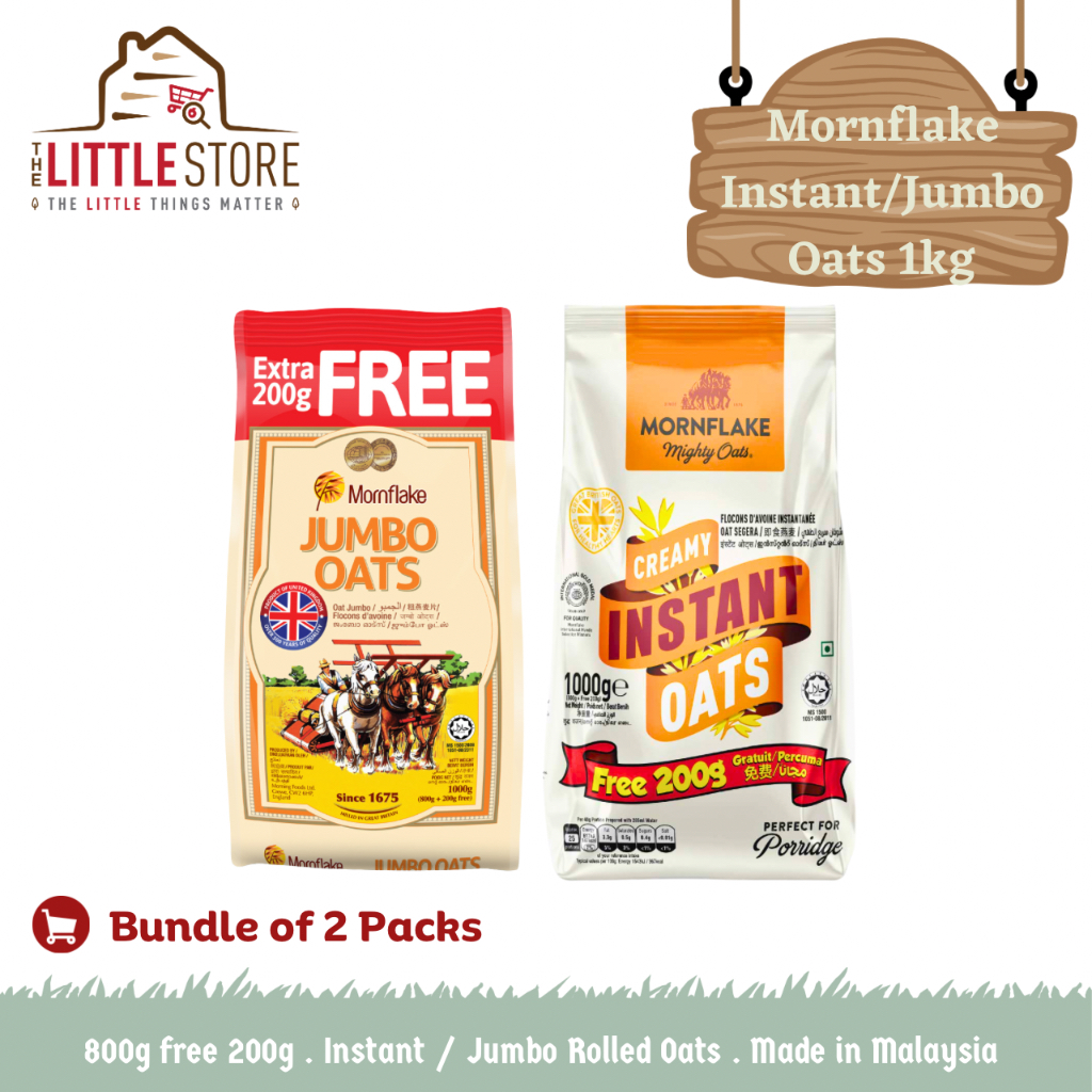 [Buy 2 Free 1] Mornflake Instant / Jumbo Rolled Oats 1kg (800g Free 200g) - HALAL | No Sugar ...