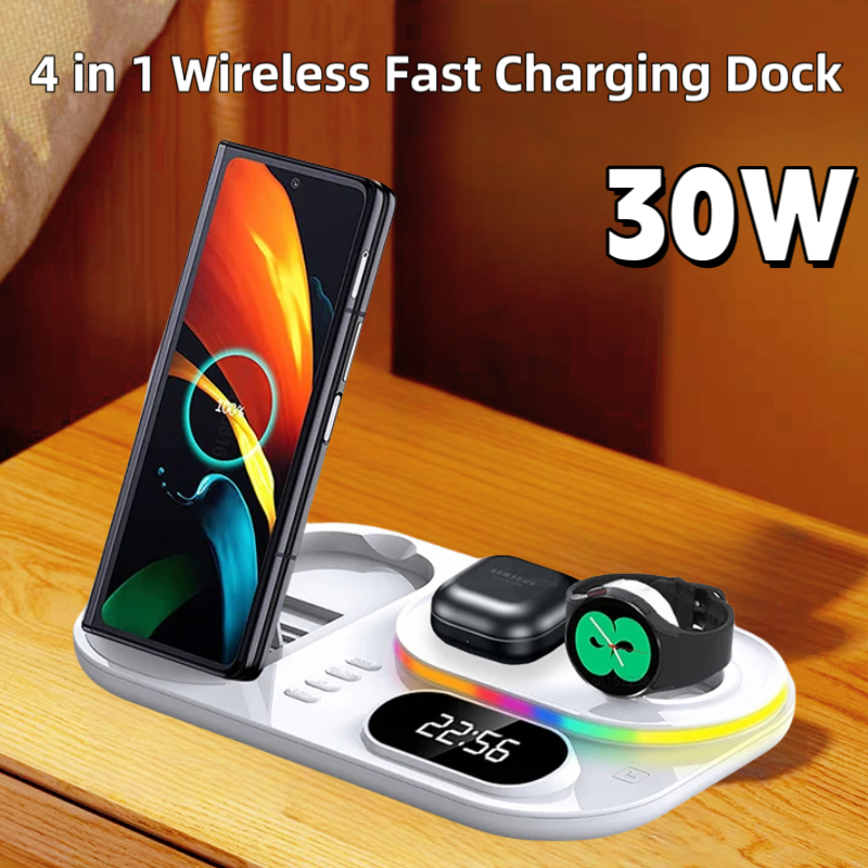 30W Fast Charging Dock Station 4 in 1 Wireless Chargers With Lamp And ...