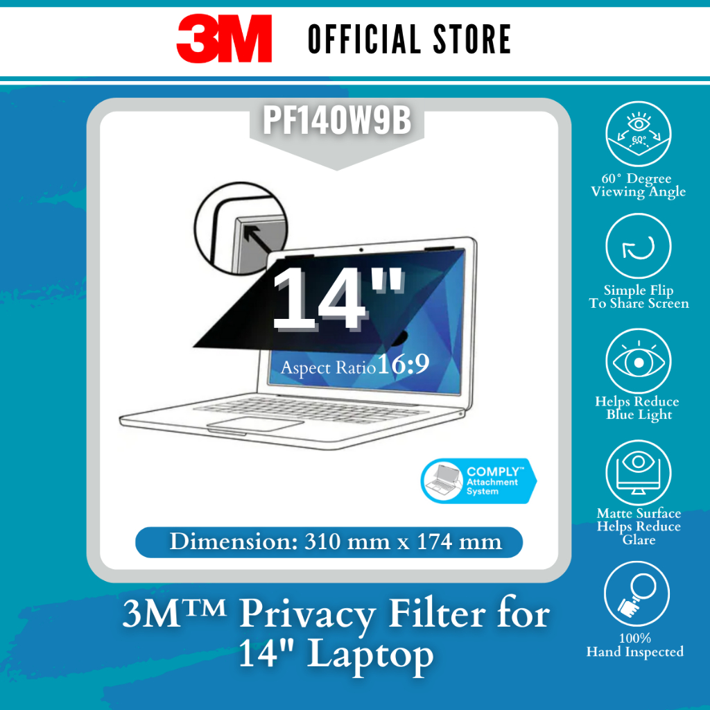3M Privacy Filter for 14.0" Widescreen Laptop with COMPLY Attachment ...