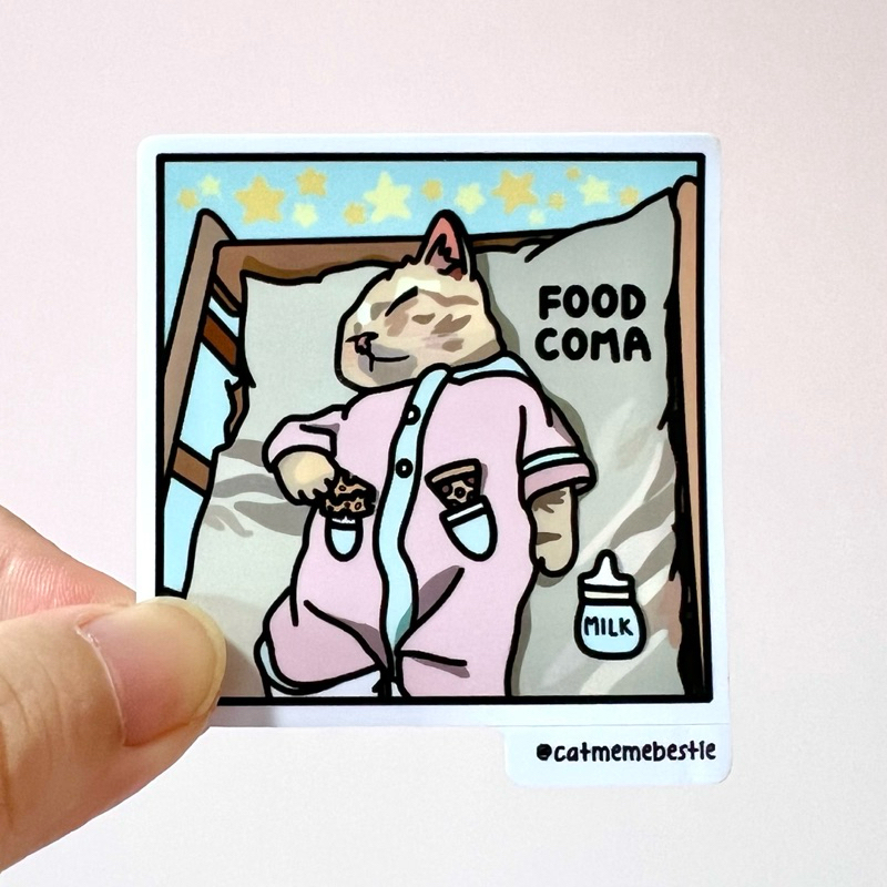 (SG) Corporate Humor Cat Meme Sticker "food coma" Waterproof Vinyl ...