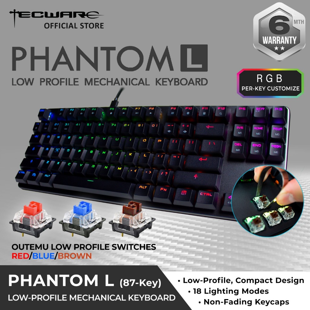 [PROMO] Tecware Phantom L, Low Profile RGB Mechanical Keyboard 87 (3 ...