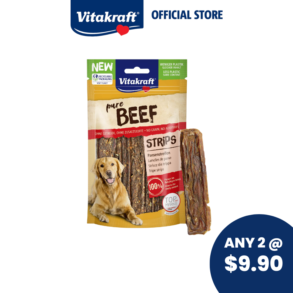 Vitakraft Pure Meat Strips 80g (Dog Treats Snacks) Beef/ Beef Tripe ...