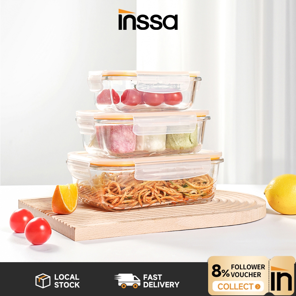 [FAMILY SET] INSSA Food Storage Containers Set of 3 Glass Airtight BPA ...