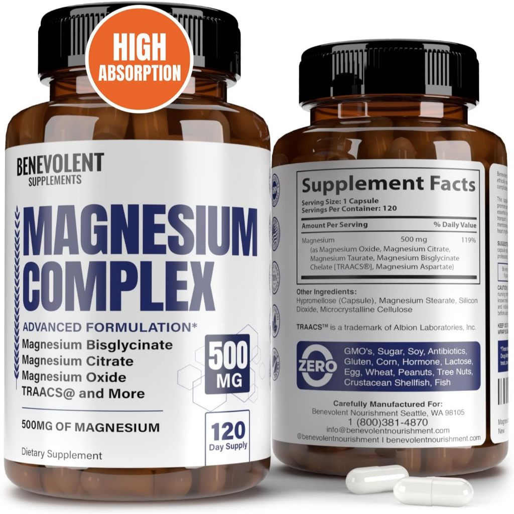 Magnesium Complex Capsules with 5 Best Forms 500mg Magnesium Glycinate ...
