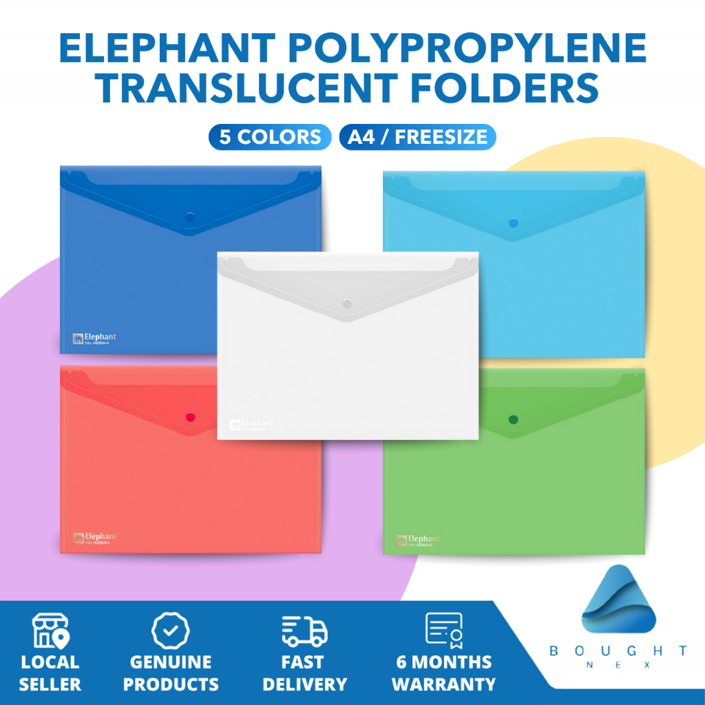Elephant Polypropylene Translucent Button File Folders - Sturdy 150 ...