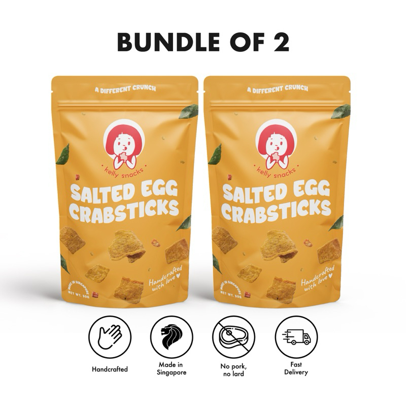 [Bundle of 2] Kelly Snacks Salted Egg Crabsticks 50g x 2 | Shopee Singapore