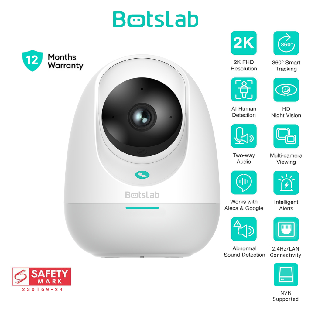 Botslab Indoor Cam 2E Pro, 2K Pan and Tilt CCTV Home Camera Security ...