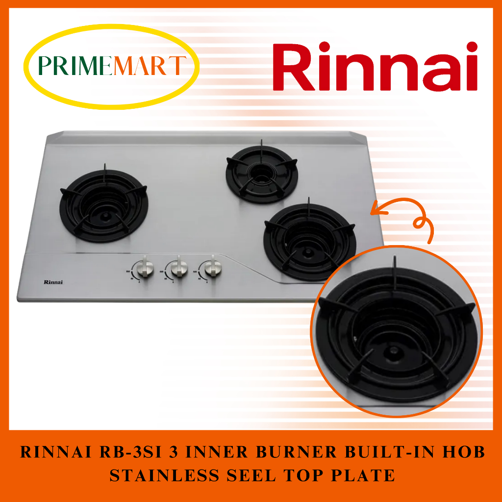RINNAI RB-3SI 3 INNER BURNER BUILT-IN HOB STAINLESS SEEL TOP PLATE + 2 YEARS WARRANTY | Shopee ...
