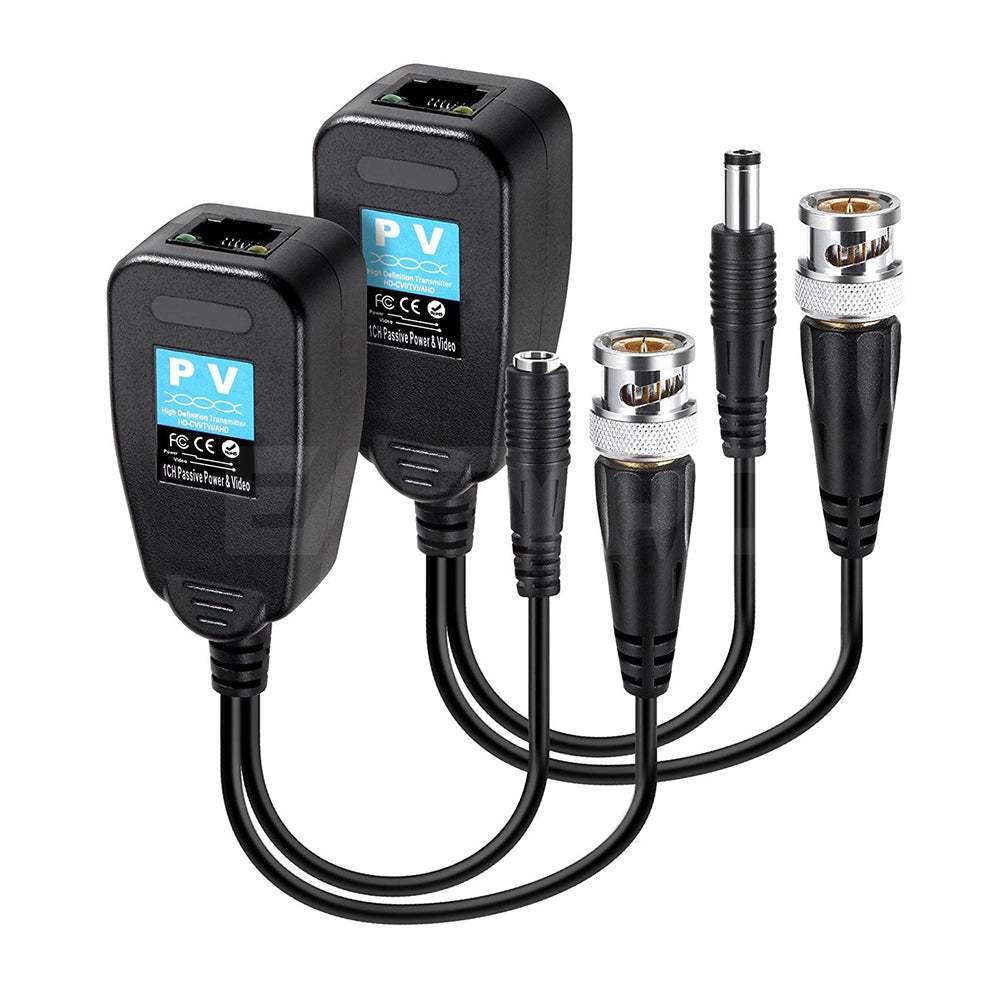 Passive CCTV Coax BNC Power Video Balun Transceiver Connectors To RJ45 BNC Male For CCTV Video ...