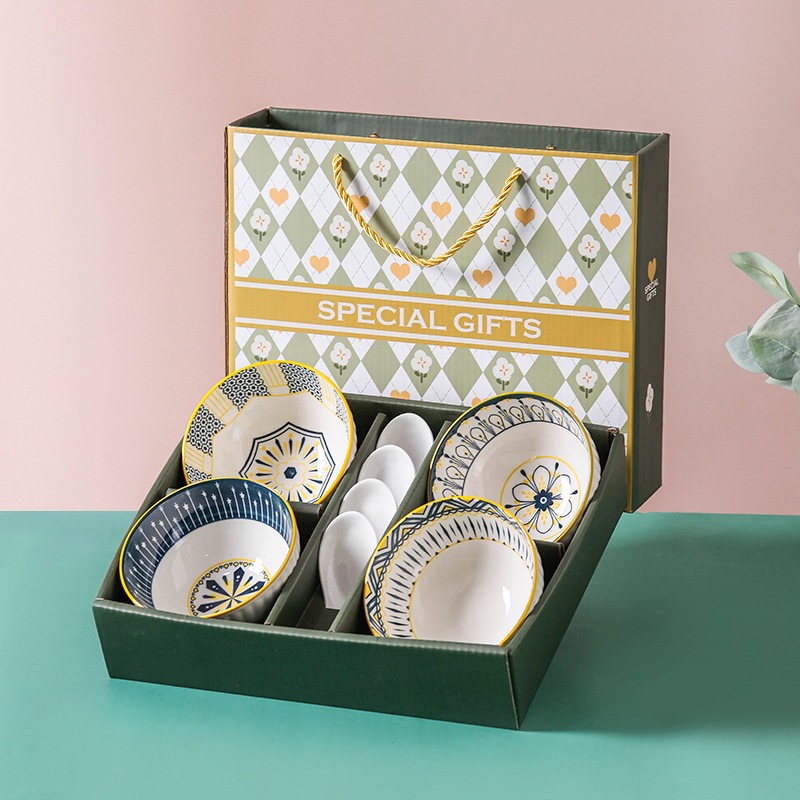 Ceramic Bowl Plate Gift Set Housewarming Wedding Door Gift Chinese New ...