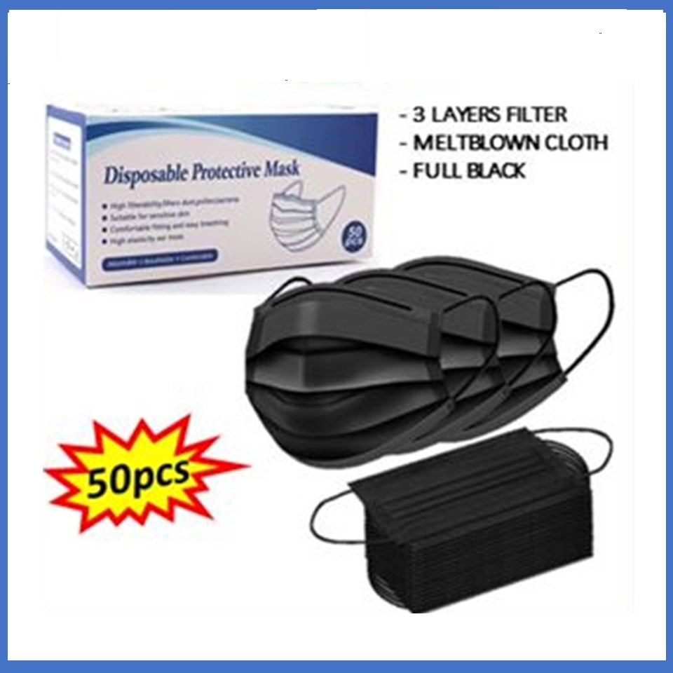 3layers full black Disposable face mask | Shopee Singapore