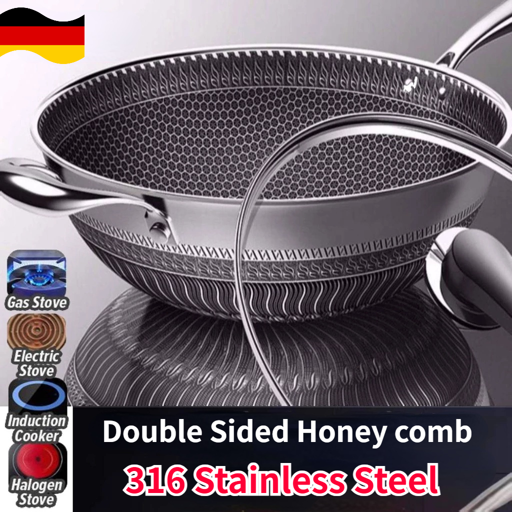 German 316 Stainless Steel Non-stick Wok Honeycomb wok Double Full Screen Pan No Coating Wok 蜂鍋 ...