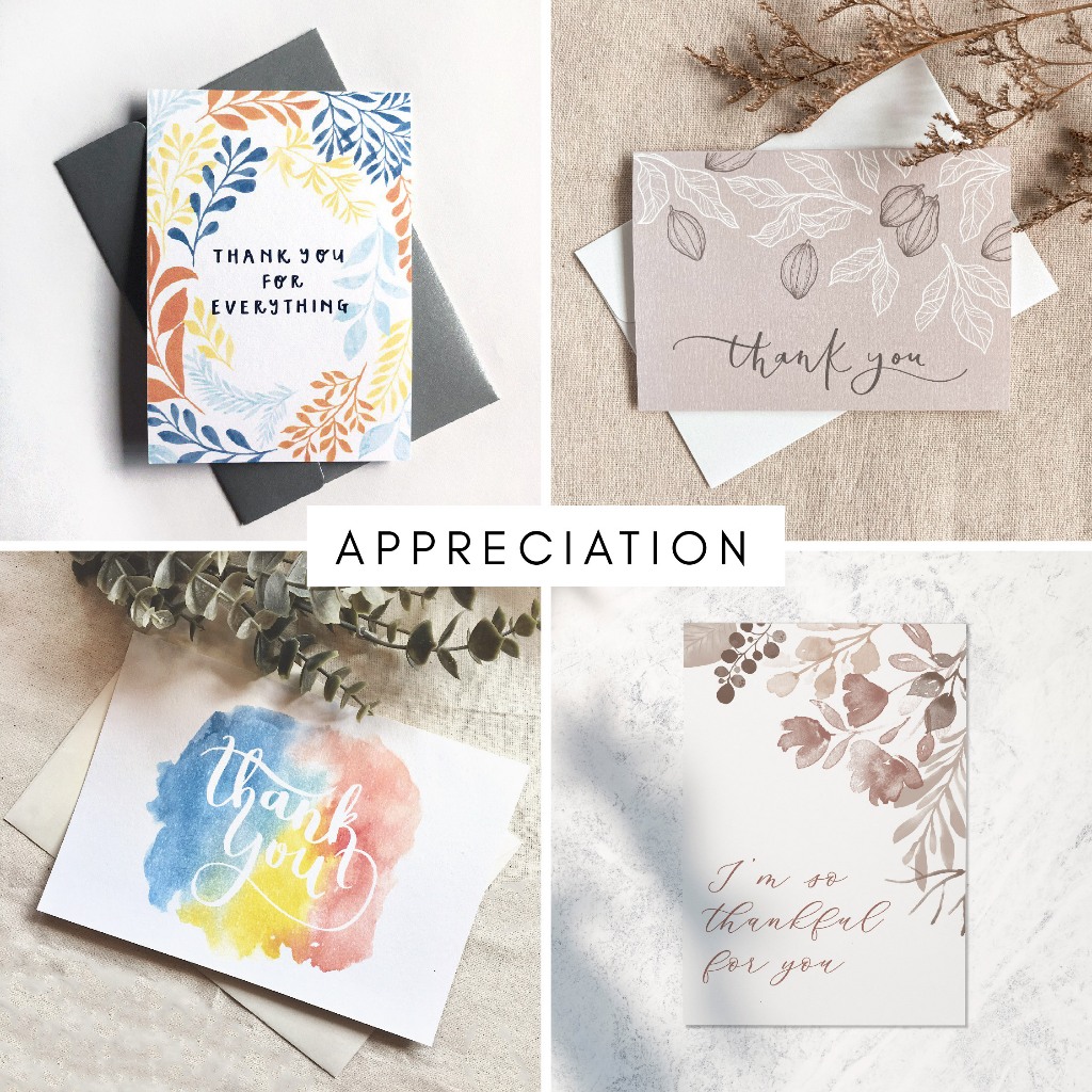 Thank You - Watercolour Floral Appreciation Thick Large Greeting Card ...