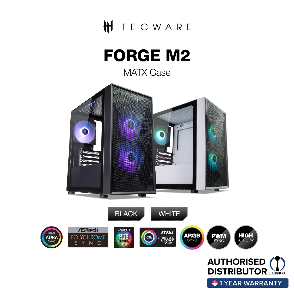 TECWARE Forge M2 TG ARGB MATX Case, 3 x 12cm ARGB Fans, Black & White ...