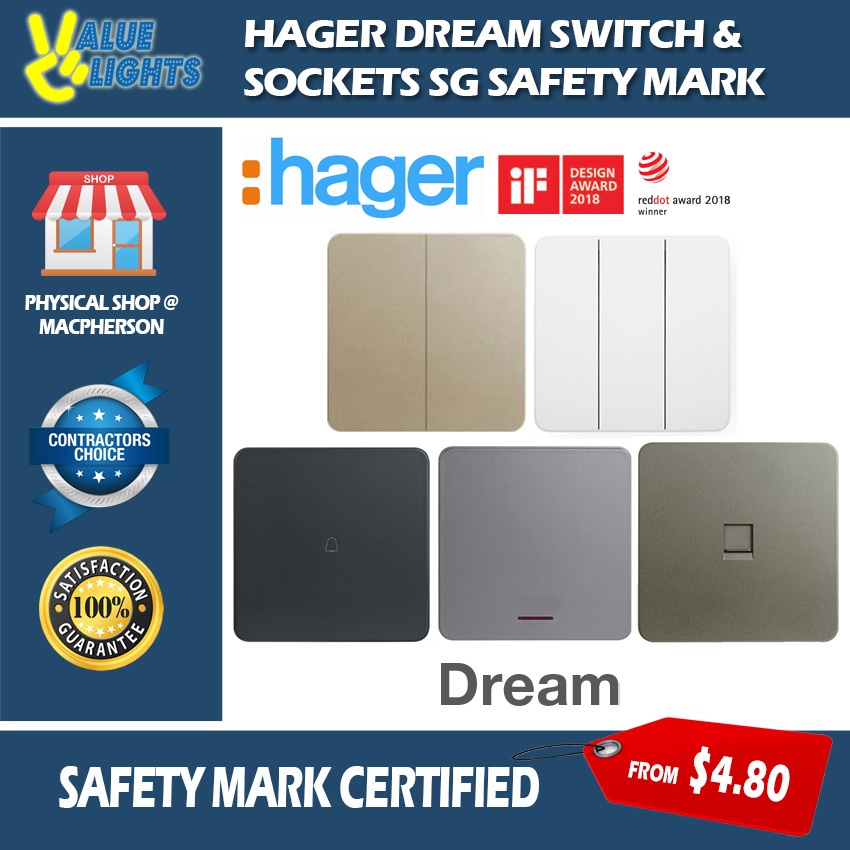 Hager Dream Switch Socket Singapore Safety Mark Local Approved White ...