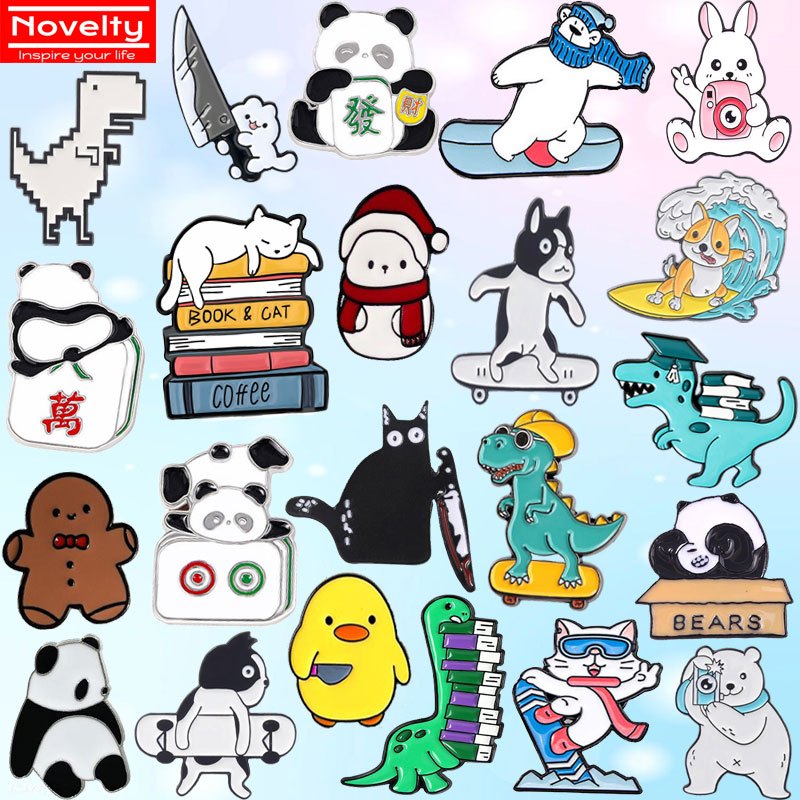 (🇸🇬 Local seller) Enamel Pin Cute Enamel Backpacks Pins Cartoon Animal ...