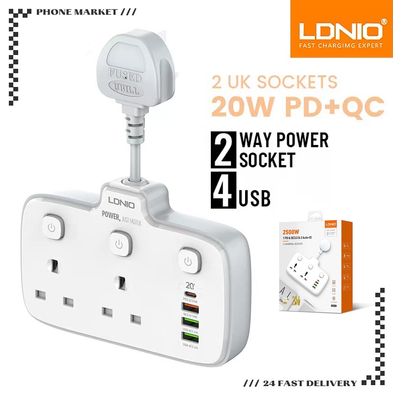 【SG Stock 】LDNIO Multi Plug Extension SK2492 with UK 2Pin+4USB Fast ...