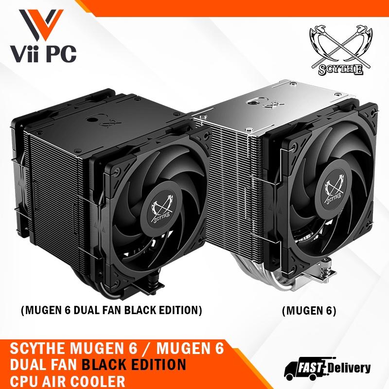 SCYTHE MUGEN 6 / MUGEN 6 Dual Fan Black Edition CPU Cooler, Single ...