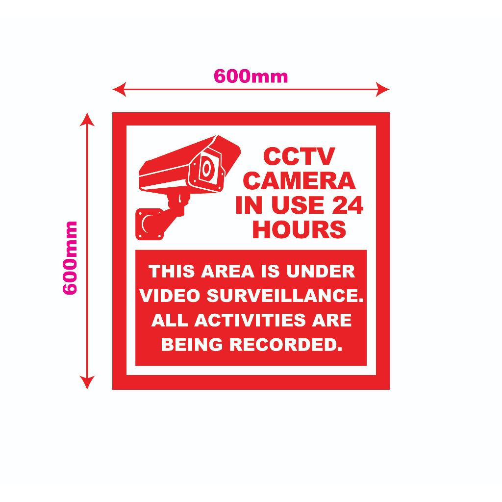 CCTV CAMERA IN USE 24 HOURS SIGN/SIGNAGE | 600mm x 600mm | VIDEO ...