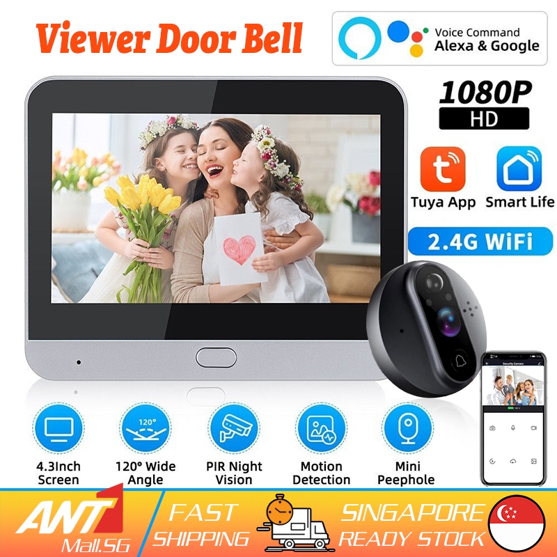 [SG Stock] Smart Tuya Wireless Video Doorbell with Peephole Camera 4.3inch WiFi Viewer PIR ...