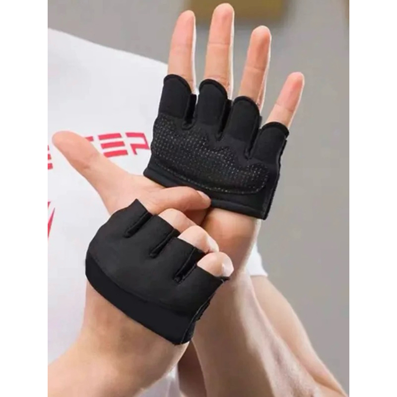 🇸🇬 1Pair Half Glove Fitness Exercise Gloves Palm Non-slip Four Finger ...