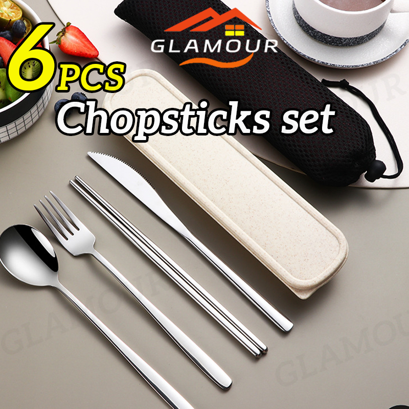 [SG] 6PCS Portable Cutlery Set Chopstick Set Travel Utensil Set Fork ...