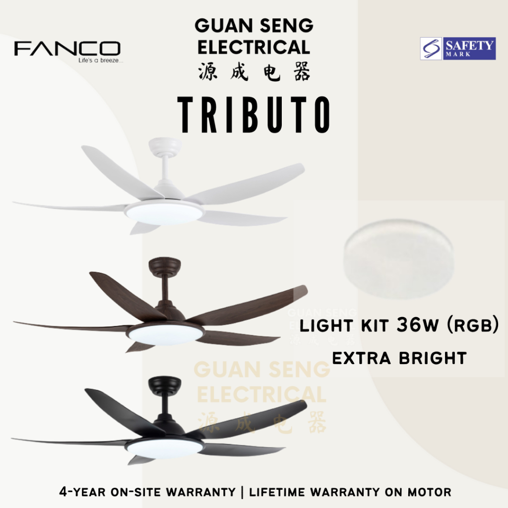 FANCO Tributo 46" 56" DC Motor Ceiling Fan with 3 Tone LED Light Kit ...