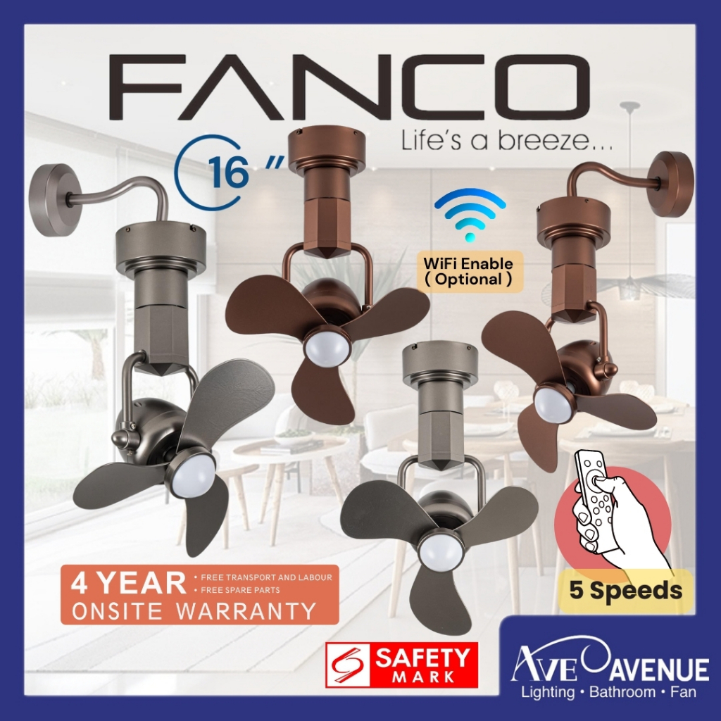 Fanco Co-Fan Zeno 16 Inch Dual Mounting Corner Ceiling Fan with LED and ...