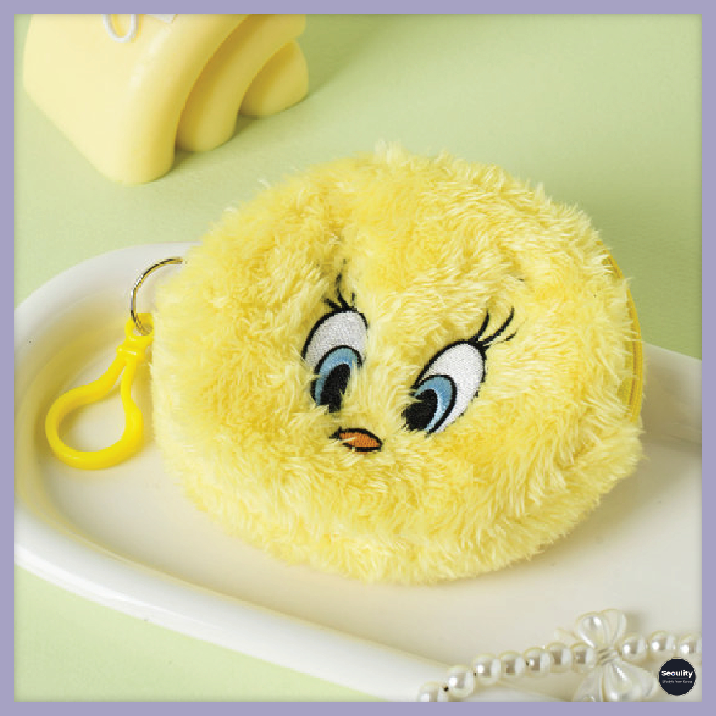 [Daiso Korea] Looney Tunes Tweety Plush Coin Purse | Fluffy Keychain ...