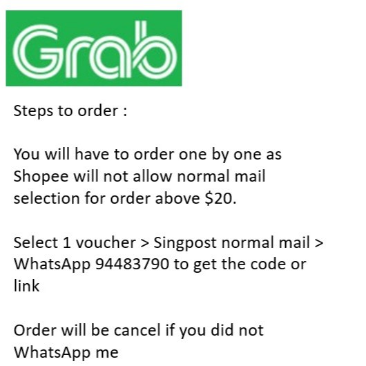 Grab gift card for ride / food / car / taxi voucher evoucher QR promo ...