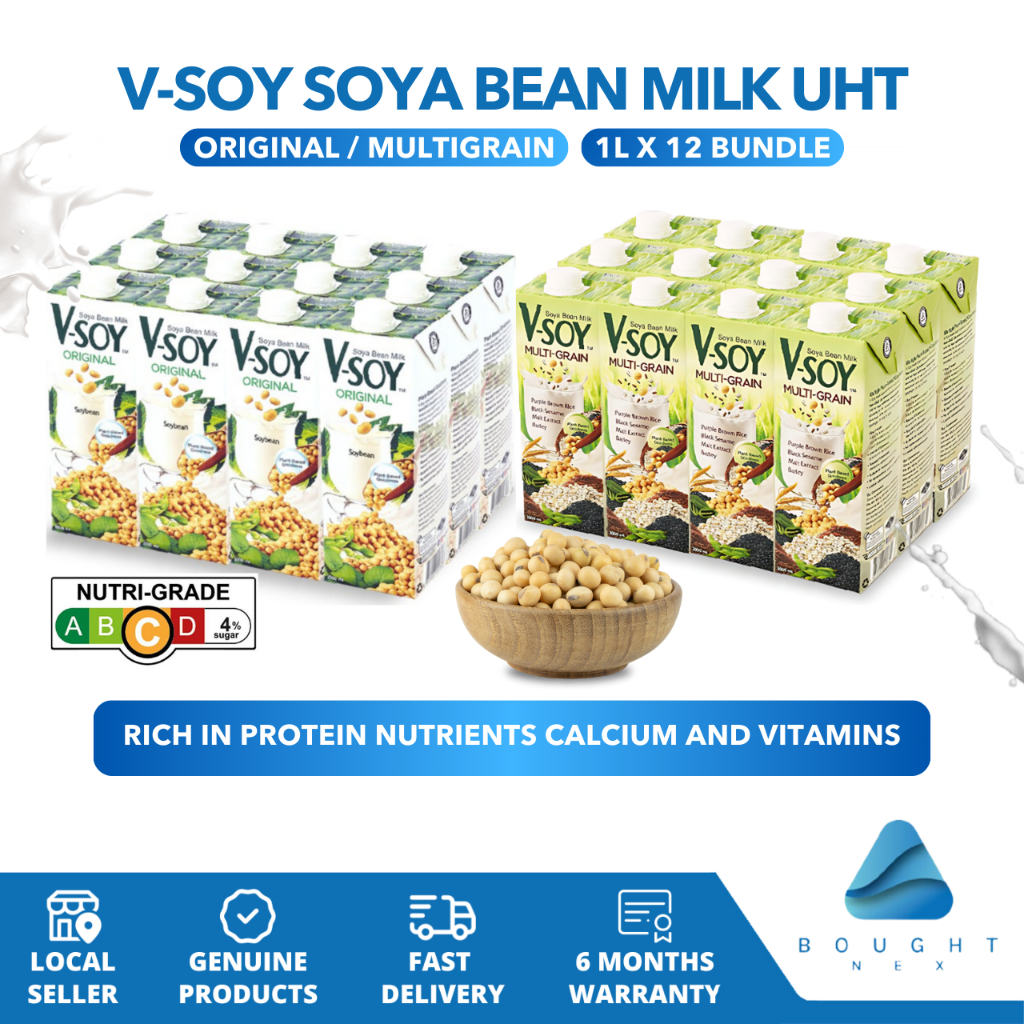 [Bundle of 12] V-SOY Soya Bean Milk UHT Multigrain 1L - Rich in Protein ...