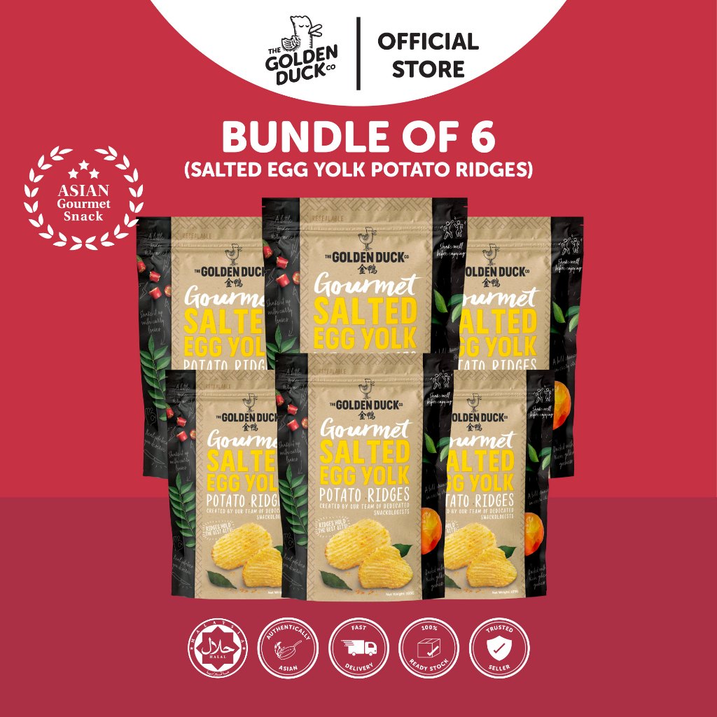 [Bundle of 6] The Golden Duck Salted Egg Yolk Potato Ridges Potato Chips Snacks | Shopee Singapore
